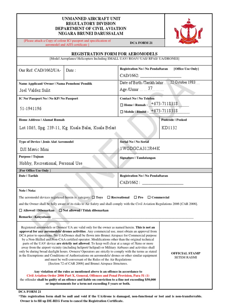 Licensing Unit - Drone Registration Form 21 | PDF | Unmanned Aerial ...