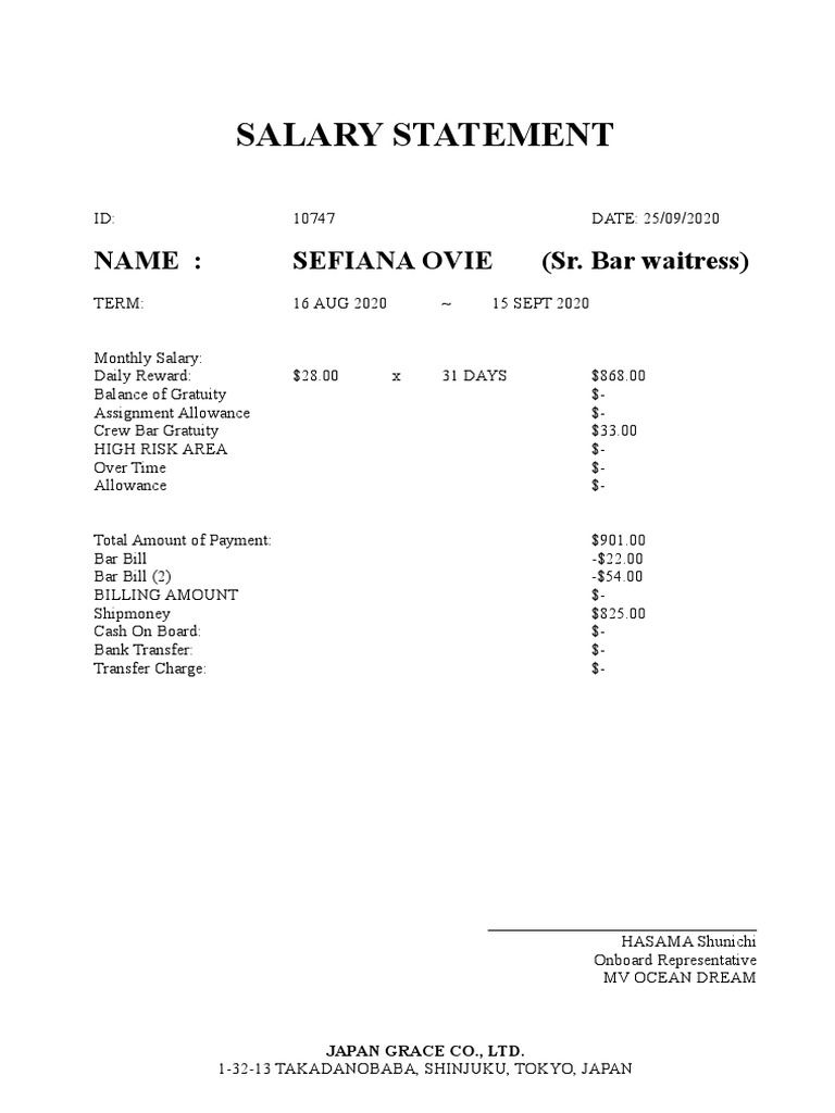 Salary Statement Ovie New | PDF | Gratuity | Service Industries