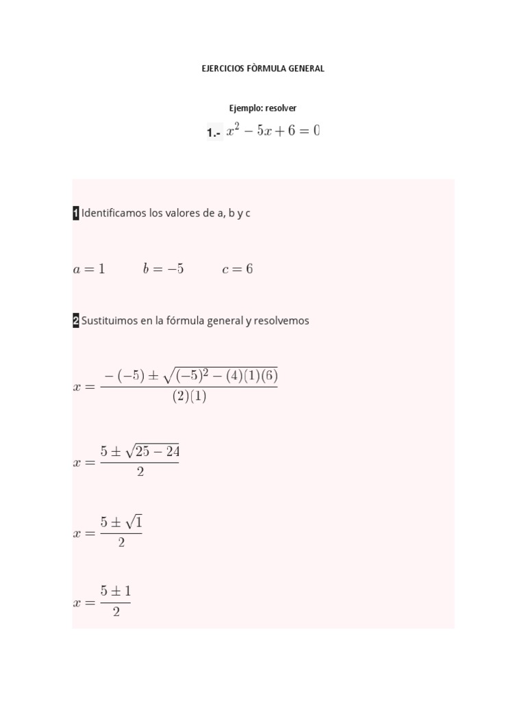 Ejercicios de la Fórmula General | PDF