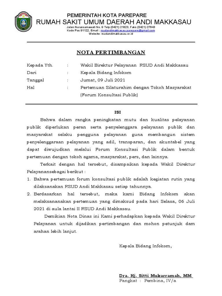 Nota Pertimbangan Pertemuan Publik RSUD | PDF