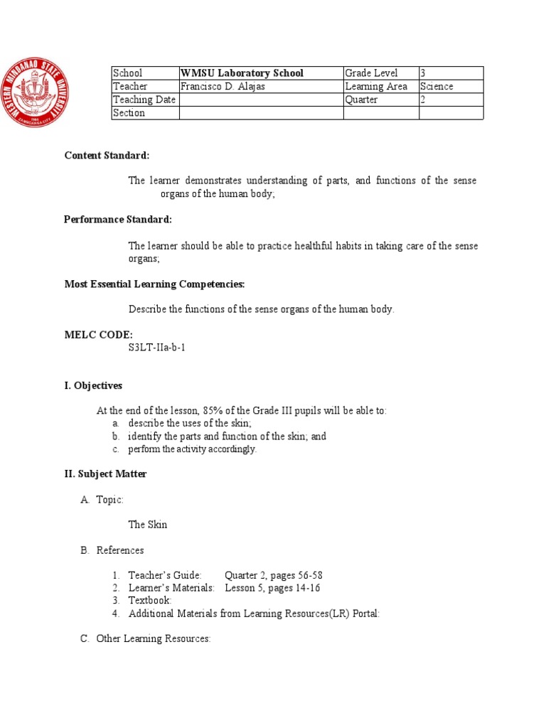 DLP Grade 3 Science | PDF | Skin | Anatomy