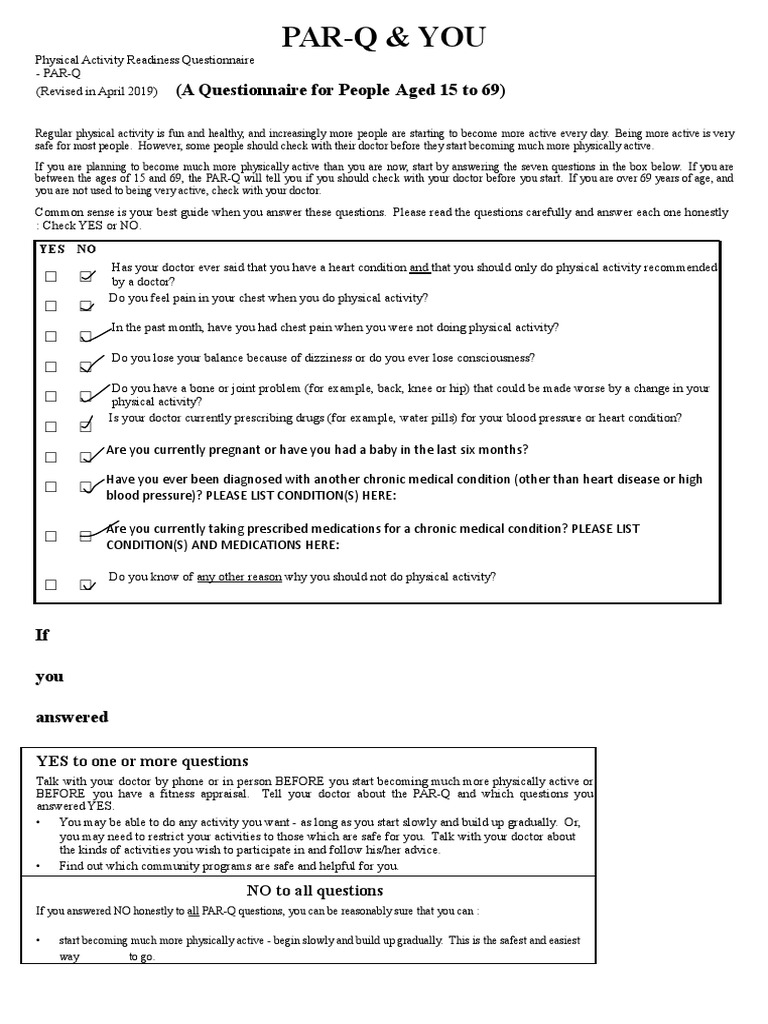 Par-Q & You: (A Questionnaire For People Aged 15 To 69) | PDF ...