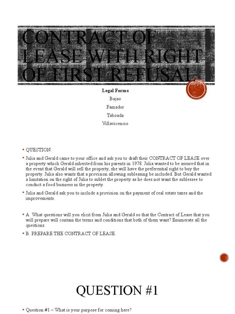 Contract of Lease With Right of First Refusal: Legal Forms | PDF ...
