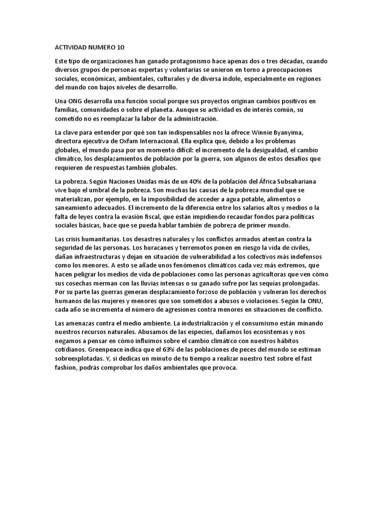 Actividad Numero 10 | PDF | Pobreza | Pobreza e indigencia