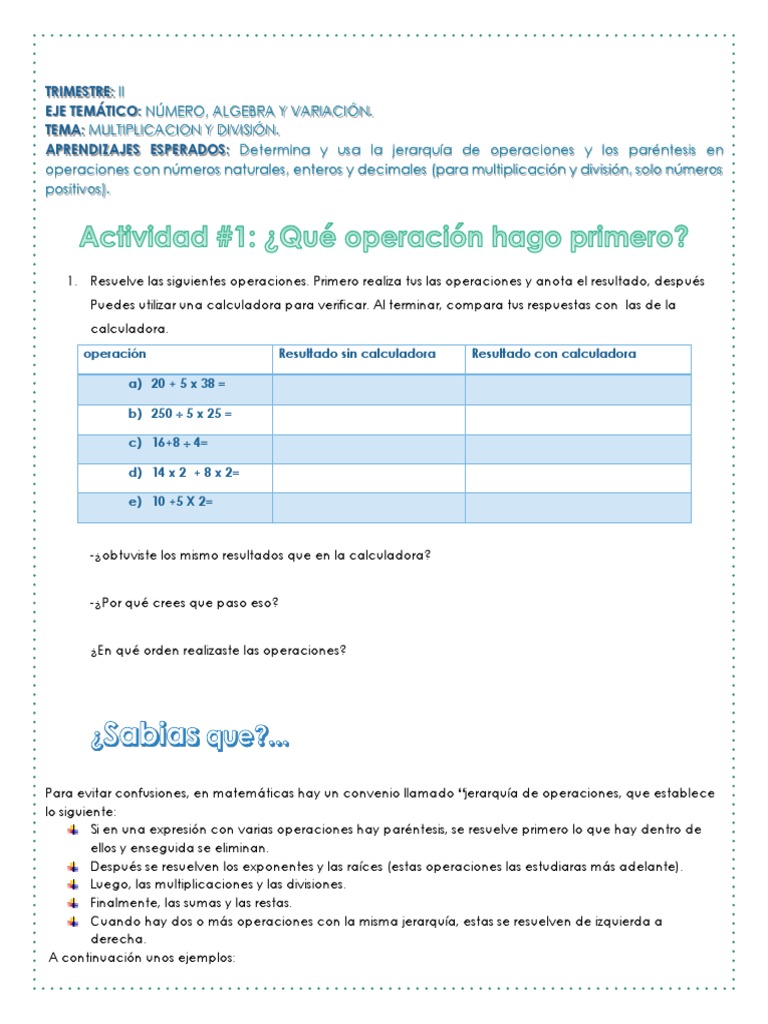 Actividad 1 ¿Qué Operacion Hago Primero | PDF