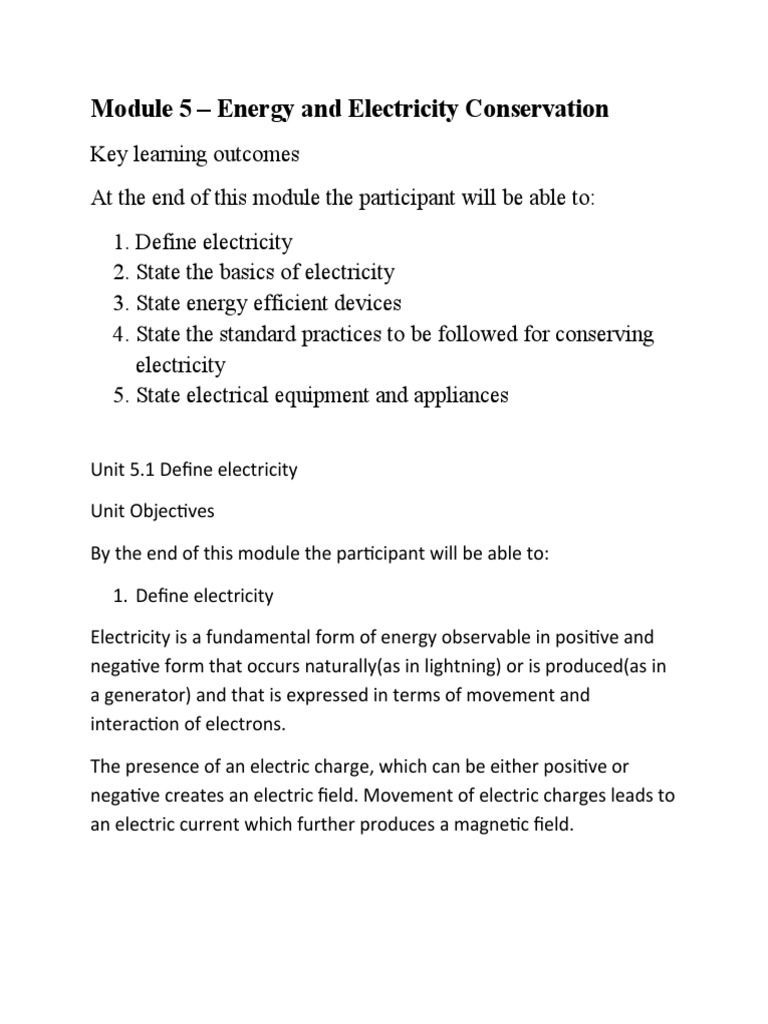 Module 5 - Energy and Electricity Conservation | PDF | Electrical ...