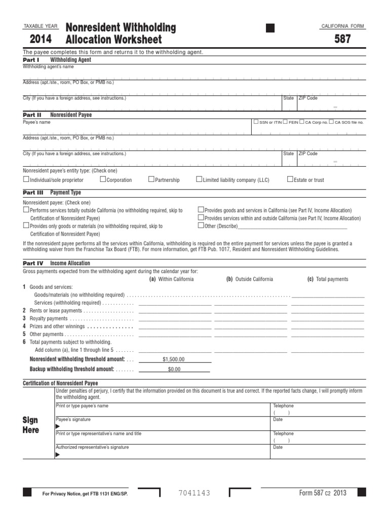 Vendor CA 587 - Non-Resident | PDF | Payments | Government Finances