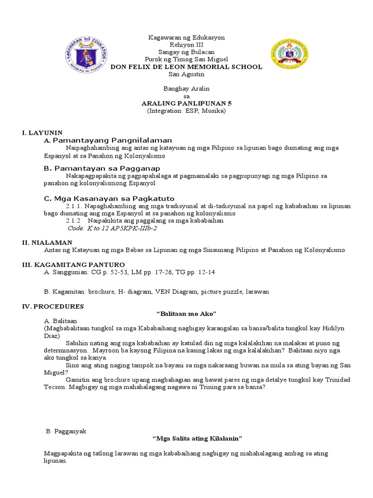 Lesson Plan in Araling Panlipunan 5 | PDF