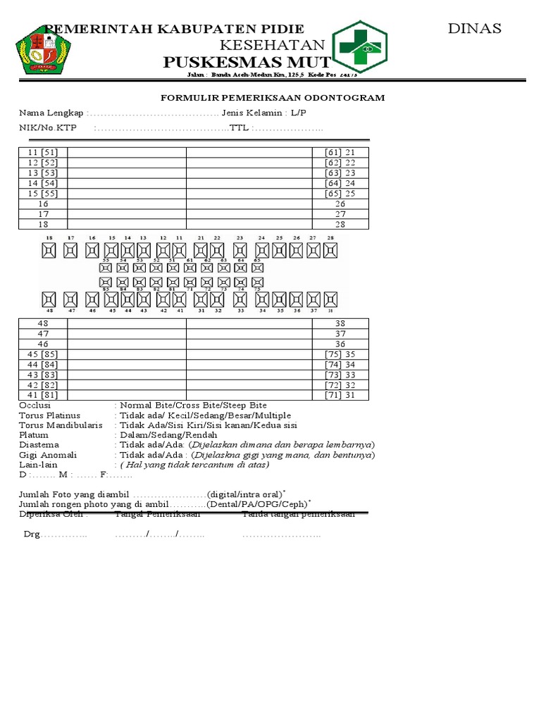 Odontogram Poli Gigi Puskesmas | PDF