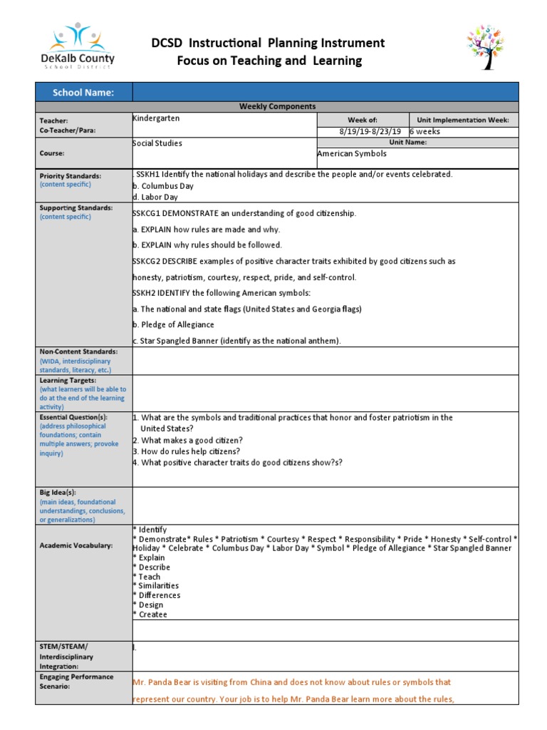 DCSD Instructional Planning Instrument Focus On Teaching and Learning ...