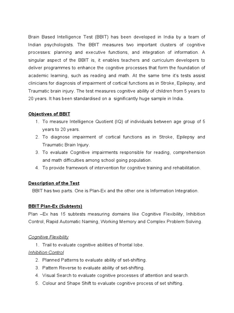 Objectives of BBIT: Cognitive Flexibility | PDF | Working Memory | Attention