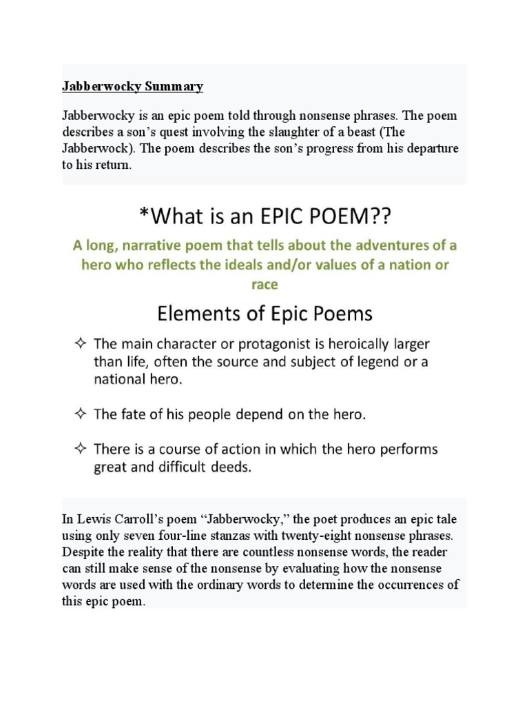 Jabberwocky: Epic Poem Summary | PDF | Poetry