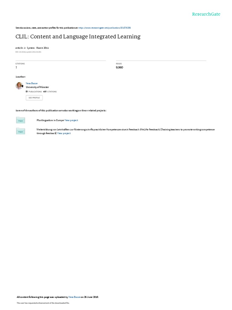 CLIL Content and Language Integrated Learning Article Insights | PDF ...
