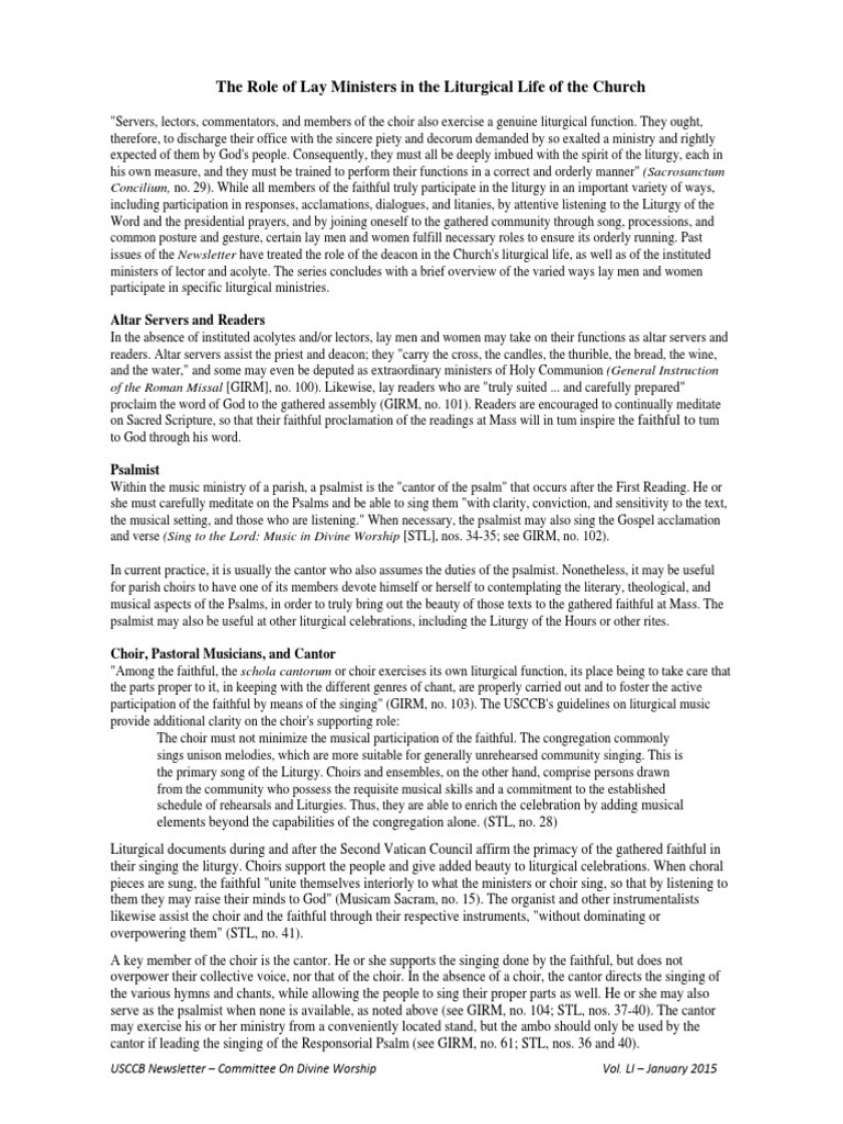 Lay Ministers in Church Liturgy Roles | PDF | Rituals | Psalms