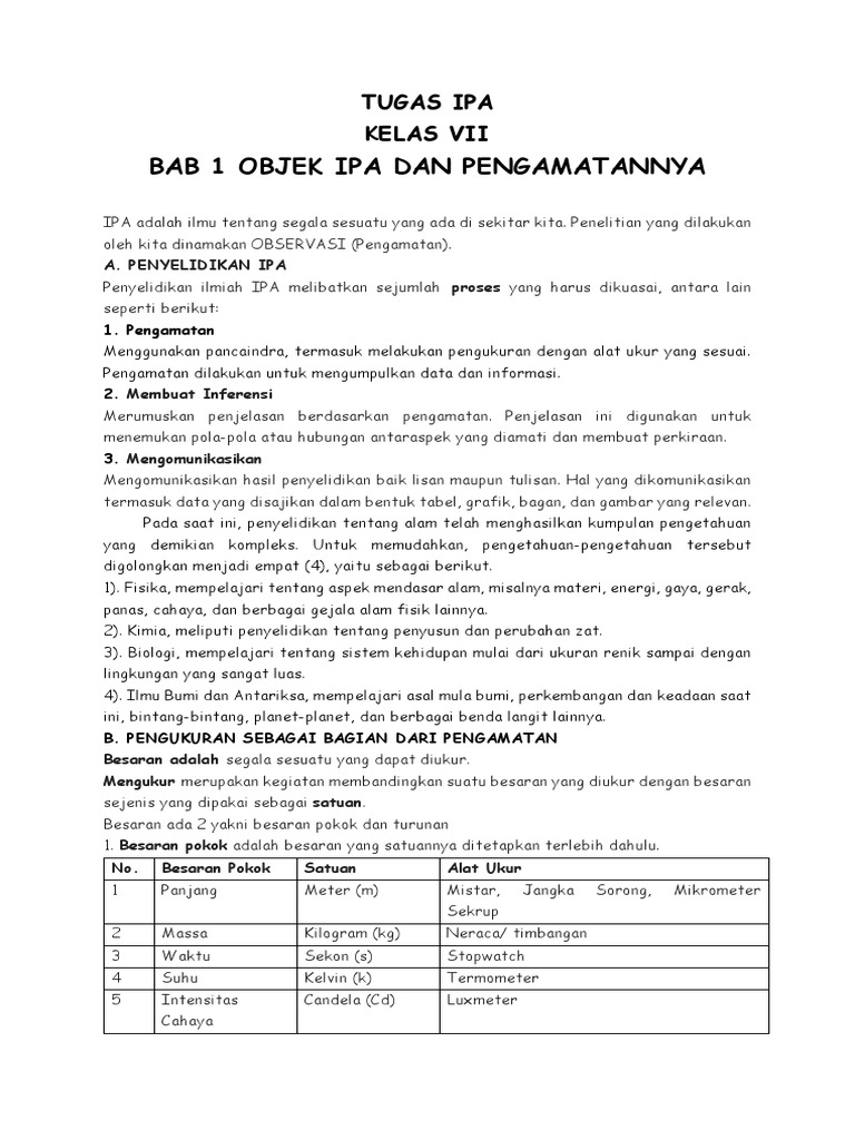 Ipa Kelas 7 Bab Objek Ipa Dan Pengamatannya Pdf