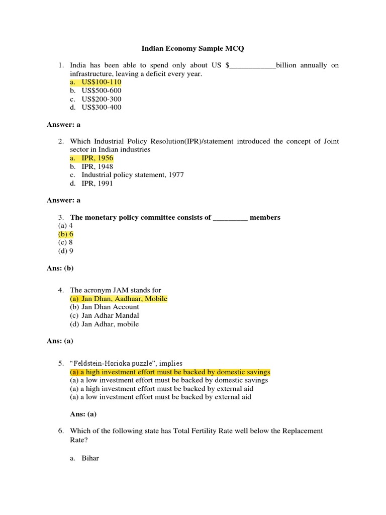 Indian Economy Sample MCQ | PDF | Small And Medium Sized Enterprises ...