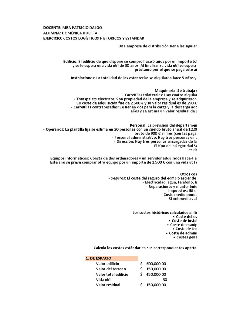 Ejercicio Costos Logísticos 5.12 | PDF | Hoja de balance | Servicios ...
