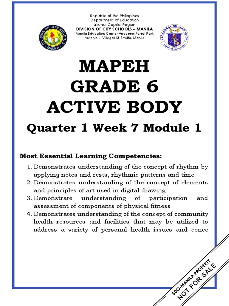 Mapeh Grade 6 Active Body: Quarter 1 Week 7 Module 1 | PDF | Health ...