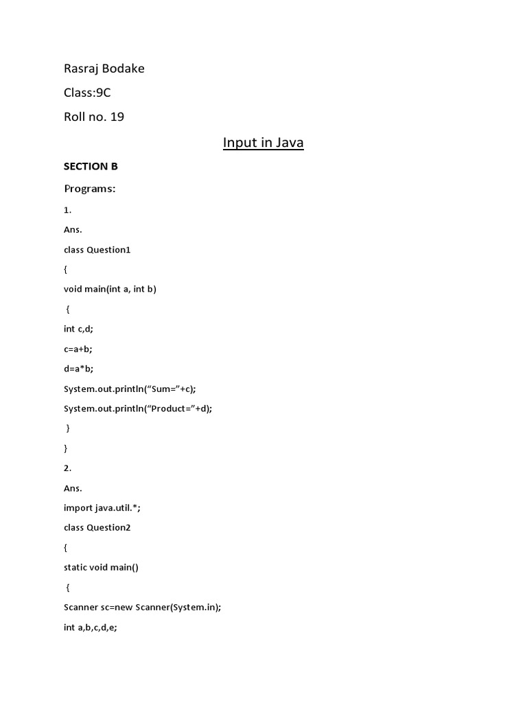Input in Java | PDF | Area | Length