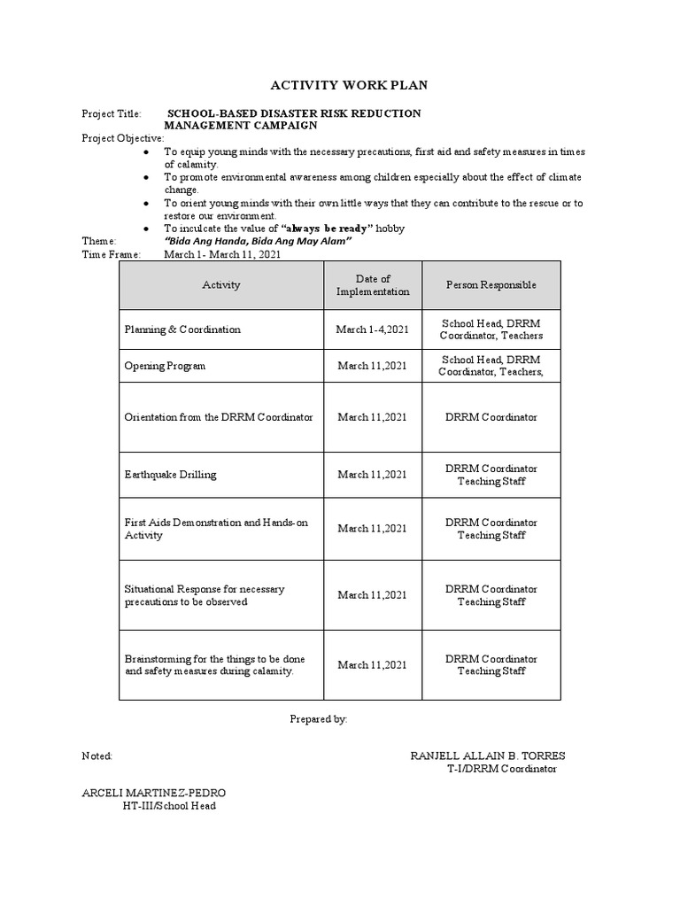 Activity Work Plan: Management Campaign | PDF | Natural Environment ...