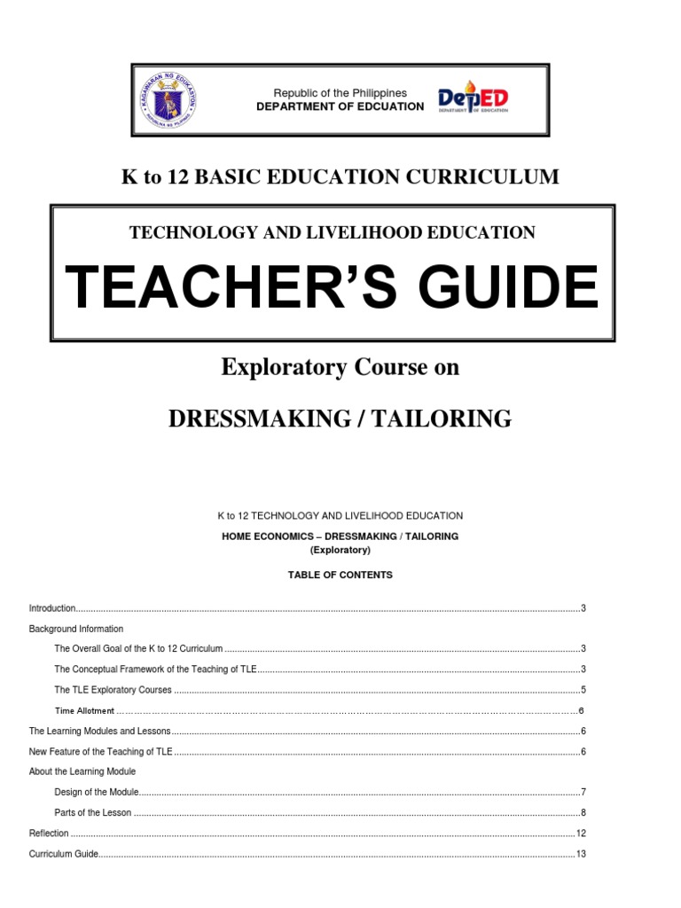 Teacher'S Guide: Exploratory Course On Dressmaking / Tailoring | PDF ...