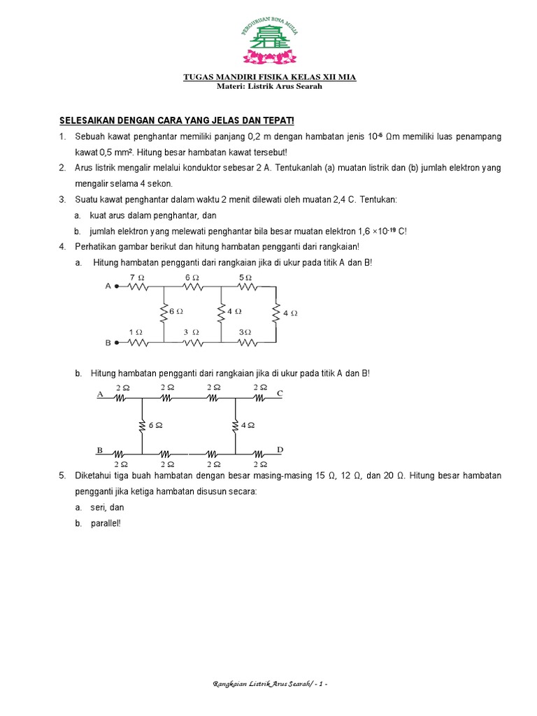 Tugas Fisika Kelas XII MIA Tentang Rangkaian Listrik Arus Searah | PDF