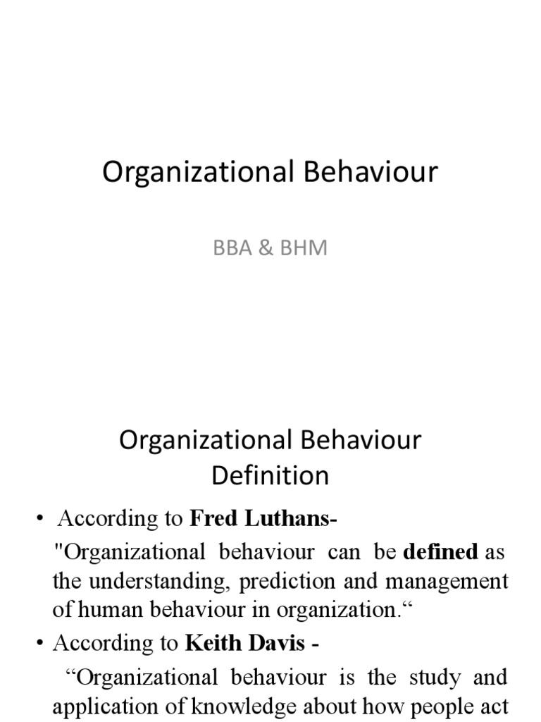 Organizational Behaviour: Bba & BHM | PDF | Classical Conditioning | Id