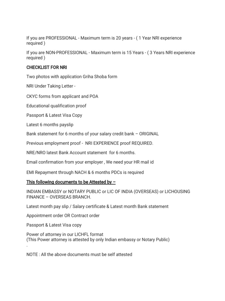 Checklist For Nri | PDF