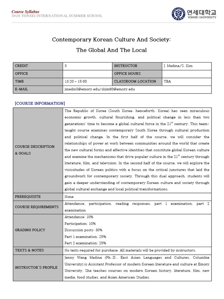 Korean Culture & Society Course Syllabus | PDF | Korea | South Korea