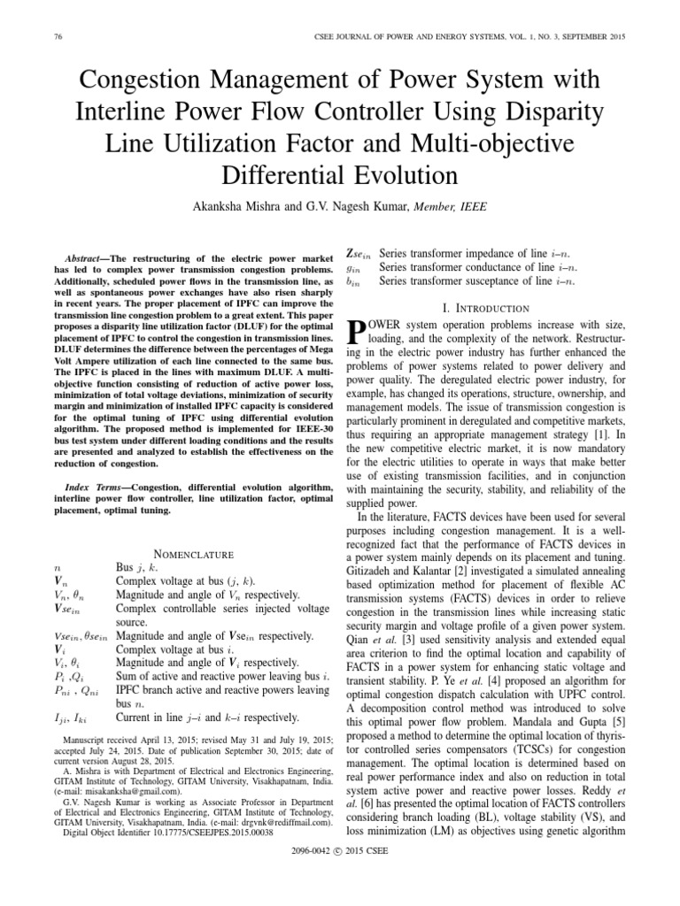 Optimal Placement and Tuning of Interline Power Flow Controller for Congestion Management Using ...