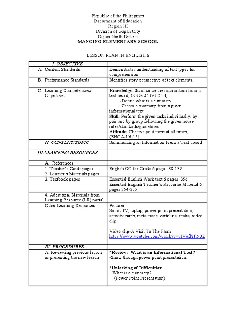 Lesson Plan in English 6 | Download Free PDF | Pollination | Flowers