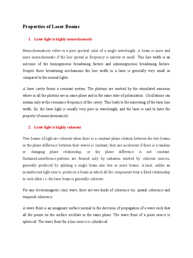 202006151236284892NK-Properties of Laser Beam | PDF | Coherence ...