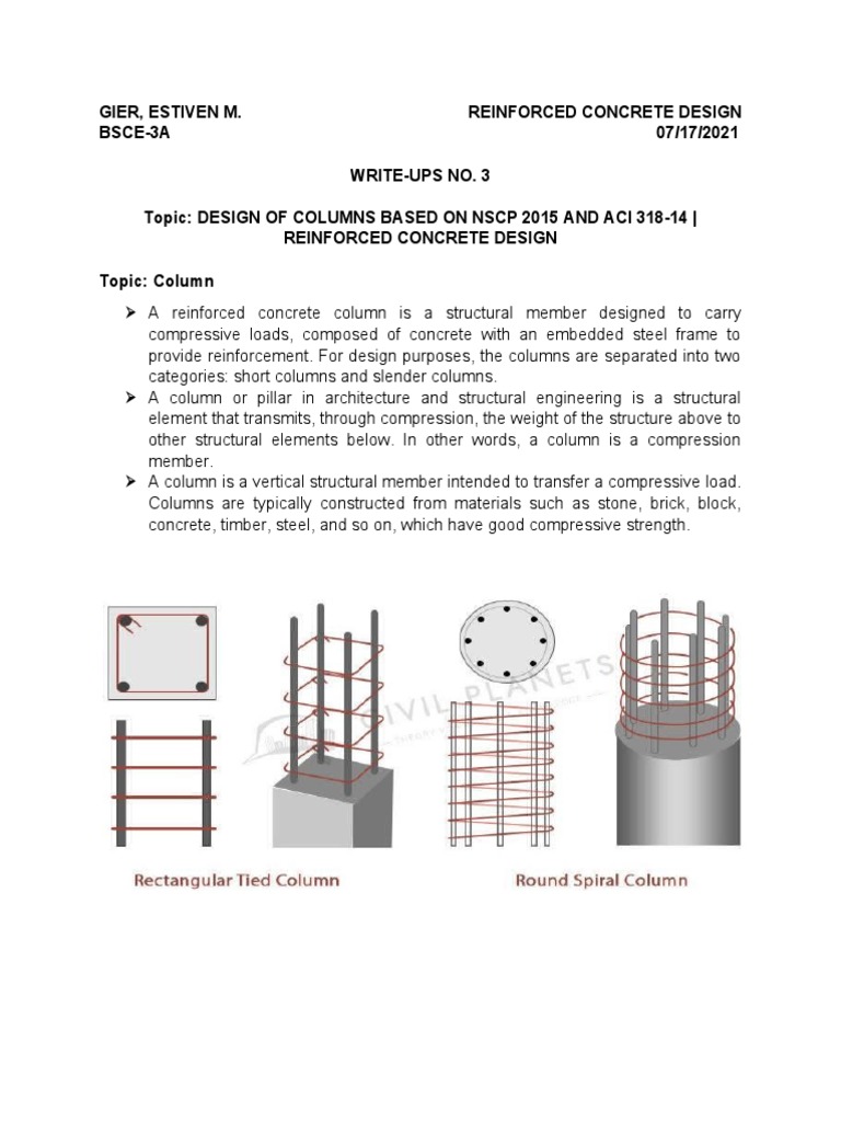 Gier, Estiven M. Eccentrically Loaded Column Design (Write-Ups) | PDF | Column | Beam (Structure)