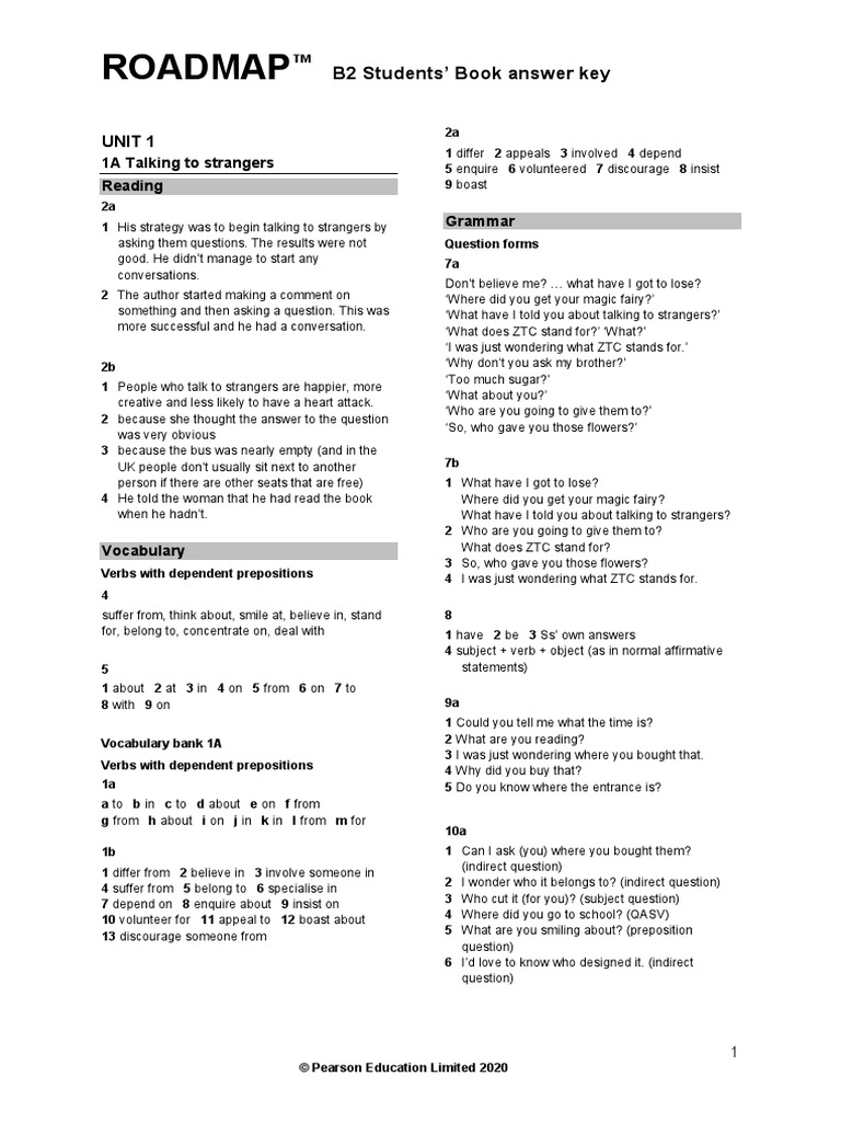 Roadmap B2. Student's Book Answer Keys - 2020 | PDF | Linguistics | Languages