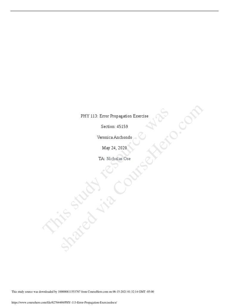 PHY 113 Error Propagation Exercise | PDF | Standard Deviation | Length