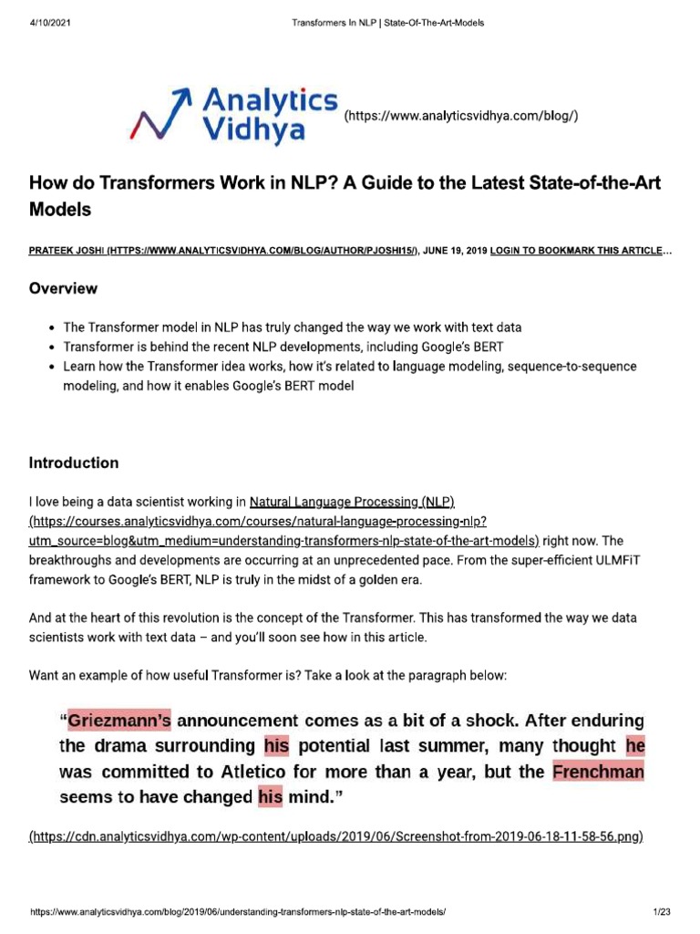 Transformer NLP | PDF