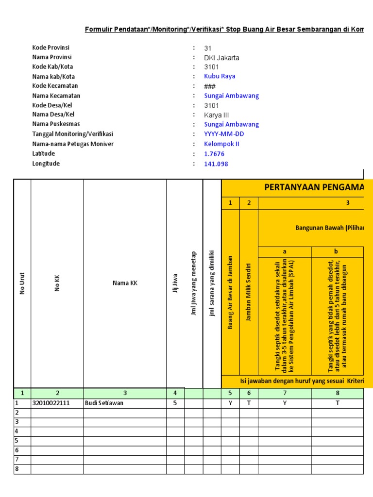 Template Lembar Monitoring - Verifkasi 5 Pilar STBM - v3 - 20201120-1 | PDF