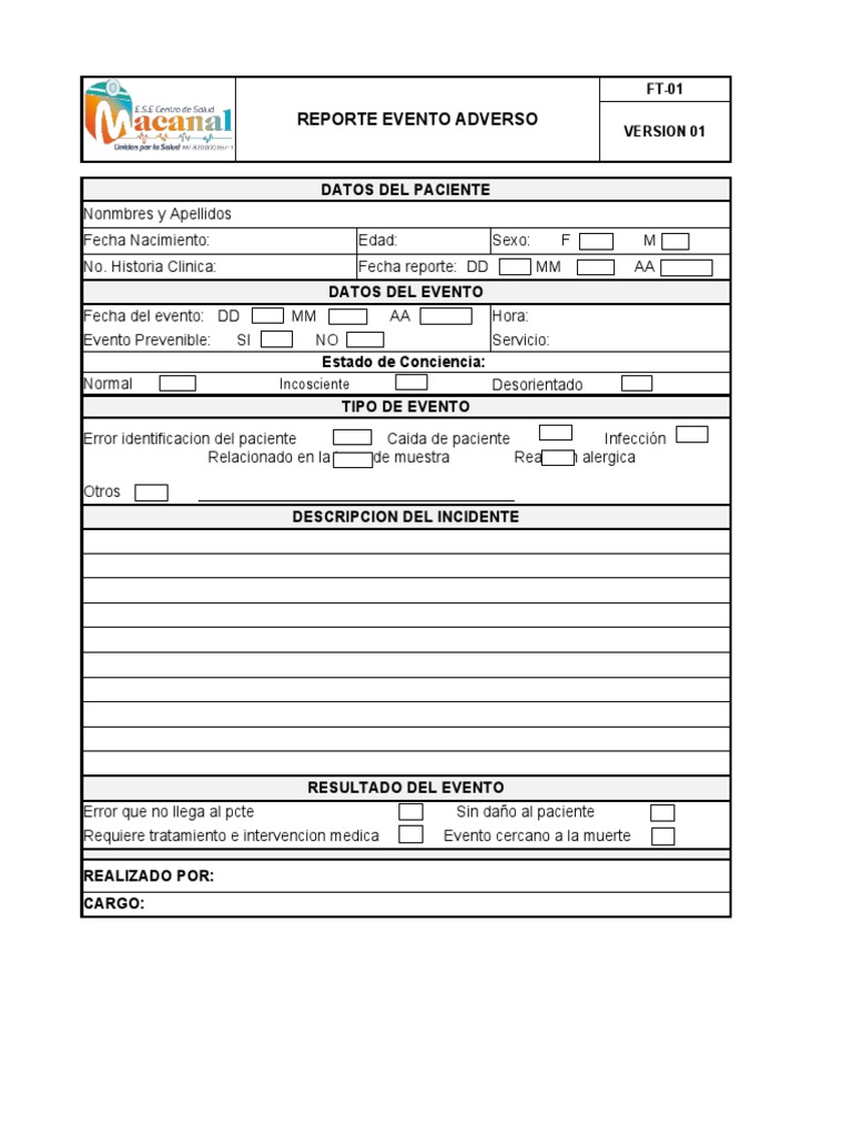 Reporte Evento Adverso | PDF