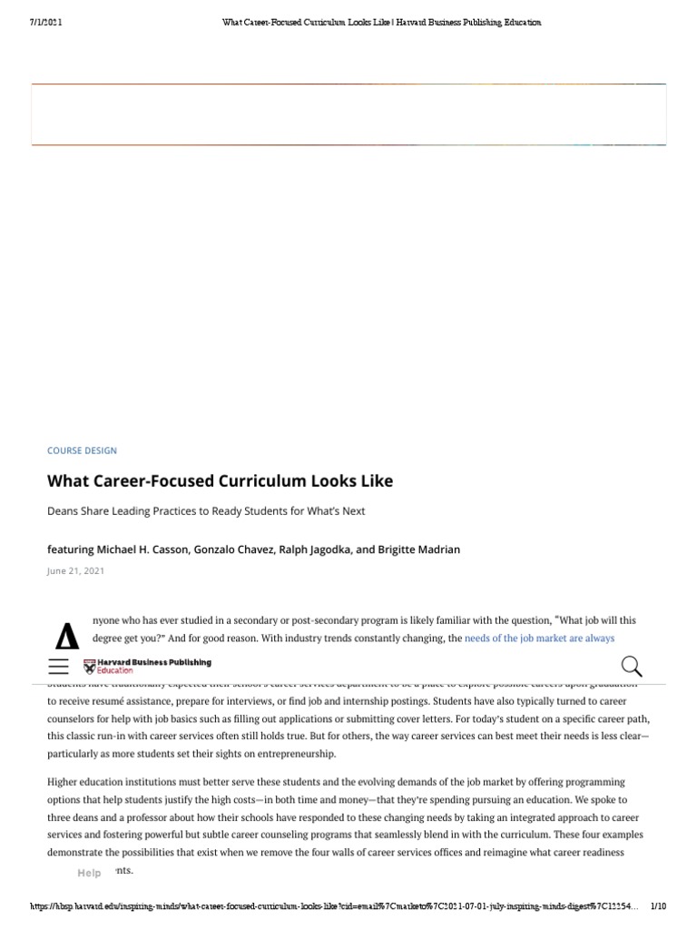 HBR-What Career-Focused Curriculum Looks Like - Harvard Business ...