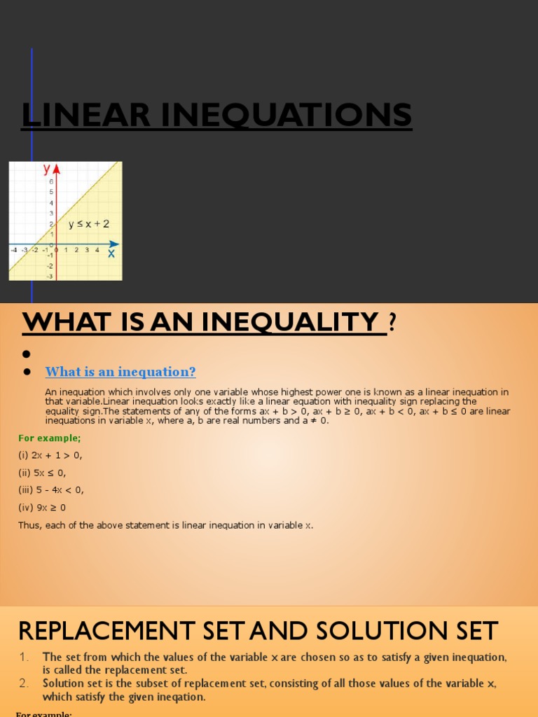 LINEAR INEQUATIONS PPT Grade 8 | PDF
