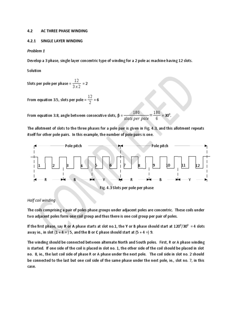 Problem 1: 4.2 Ac Three Phase Winding 4.2.1 Single Layer Winding | PDF ...