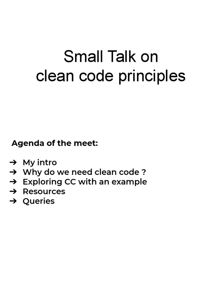 Small Talk On Clean Code Principles | PDF