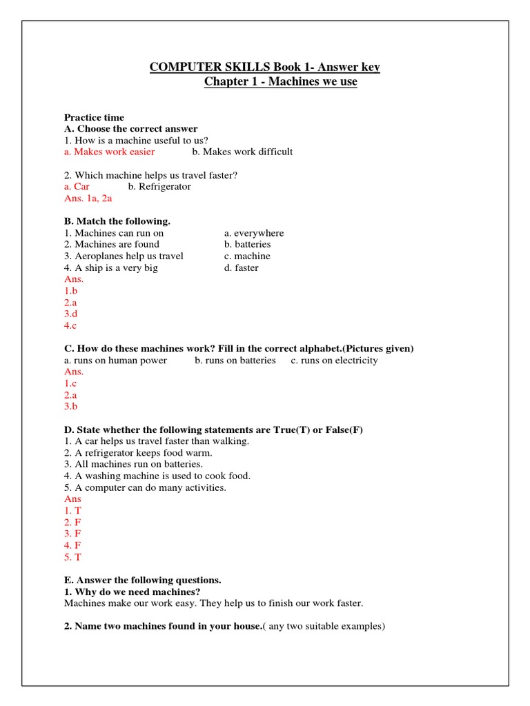 COMPUTER SKILLS Book 1-Answer Key Chapter 1 - Machines We Use | PDF | Cursor (User Interface ...