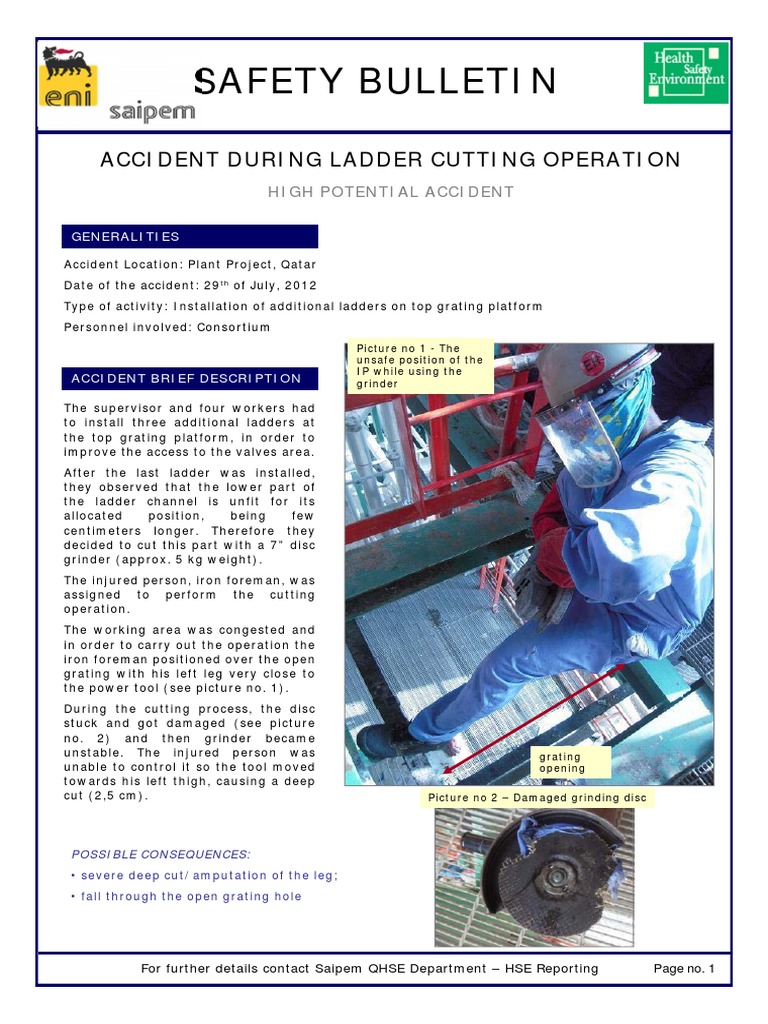Safety Bulletin - Accdient During Ladder Cutting Operation | PDF ...