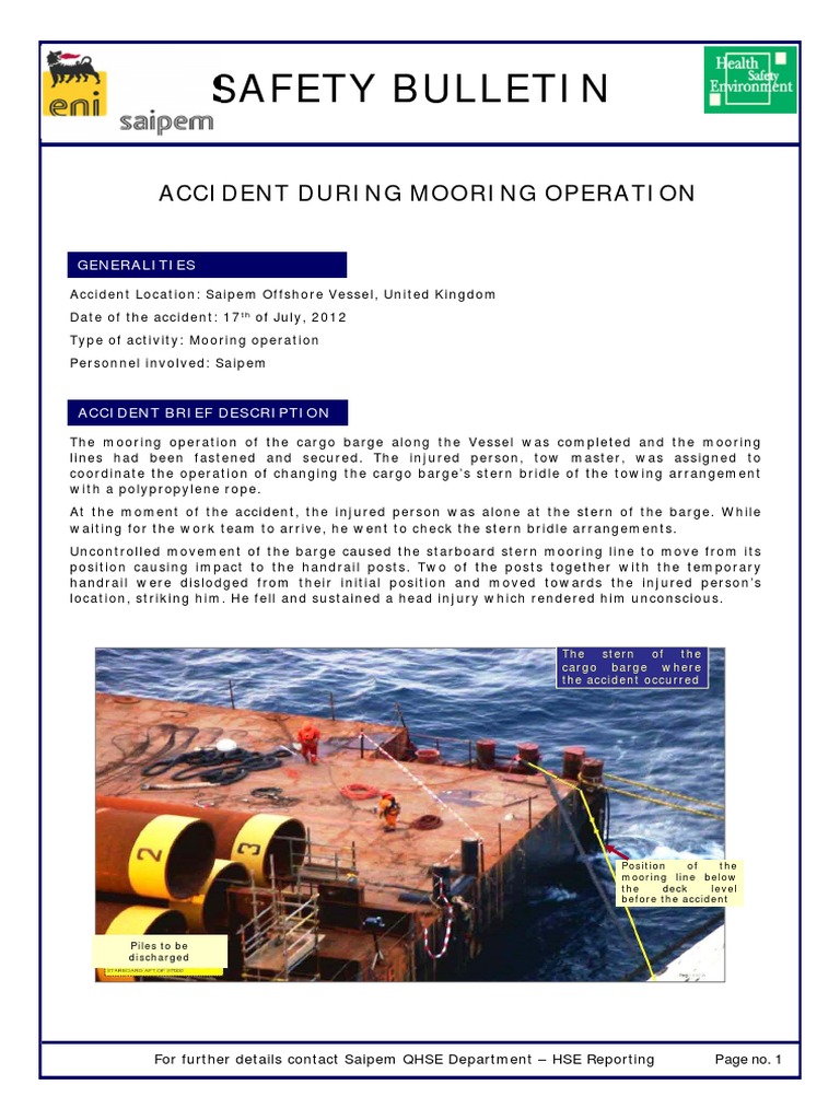 Safety Bulletin - Accident During Mooring Operation - Rev | PDF | Water ...