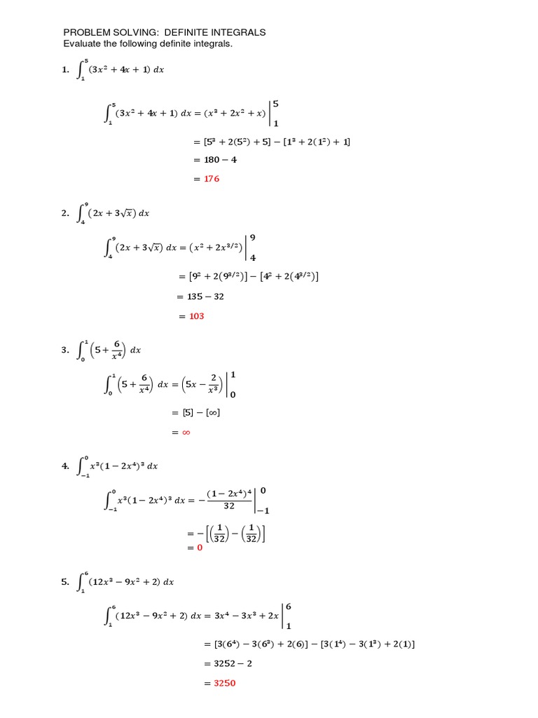 Solved Problems in Definite Integrals | PDF | Trigonometric Functions | Applied Mathematics