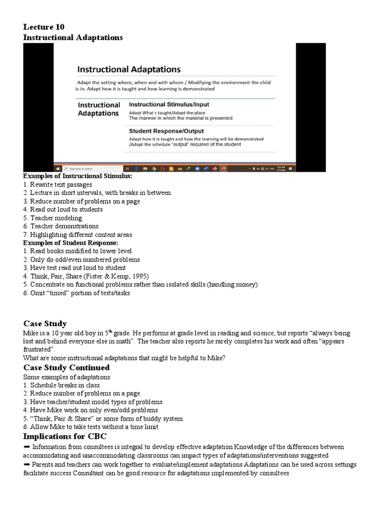 Instructional Adaptations: Examples of Instructional Stimulus | PDF ...