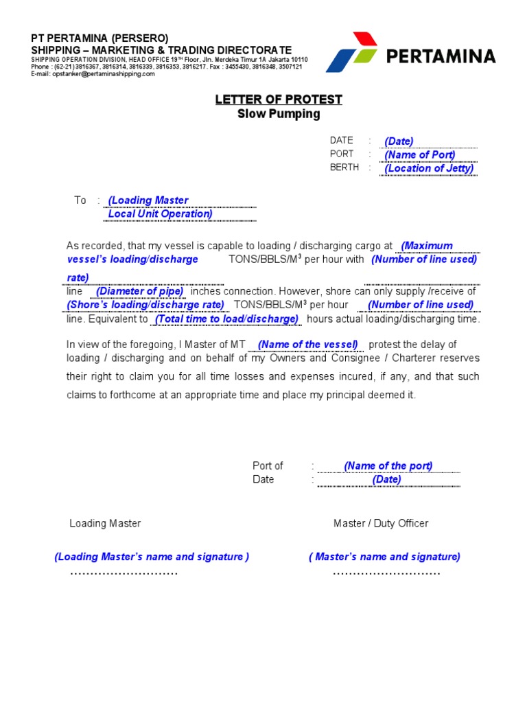 LETTER OF PROTEST PUMPING RATE (Panduan) | PDF