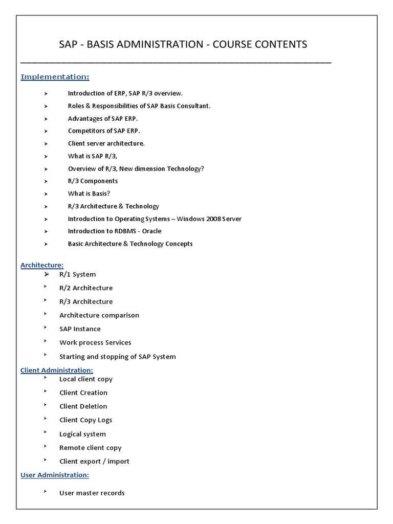SAP Basis Admin Course Guide | PDF | Information Technology ...