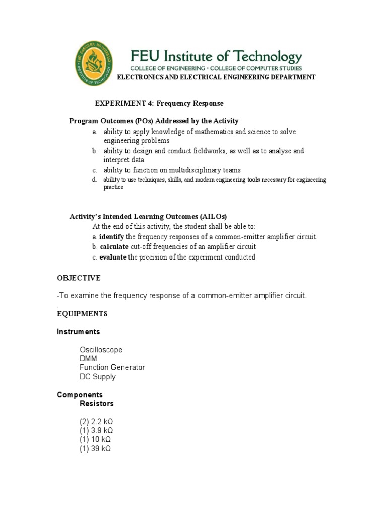 Engineering Frequency Response Lab | PDF | Amplifier | Electrical Network